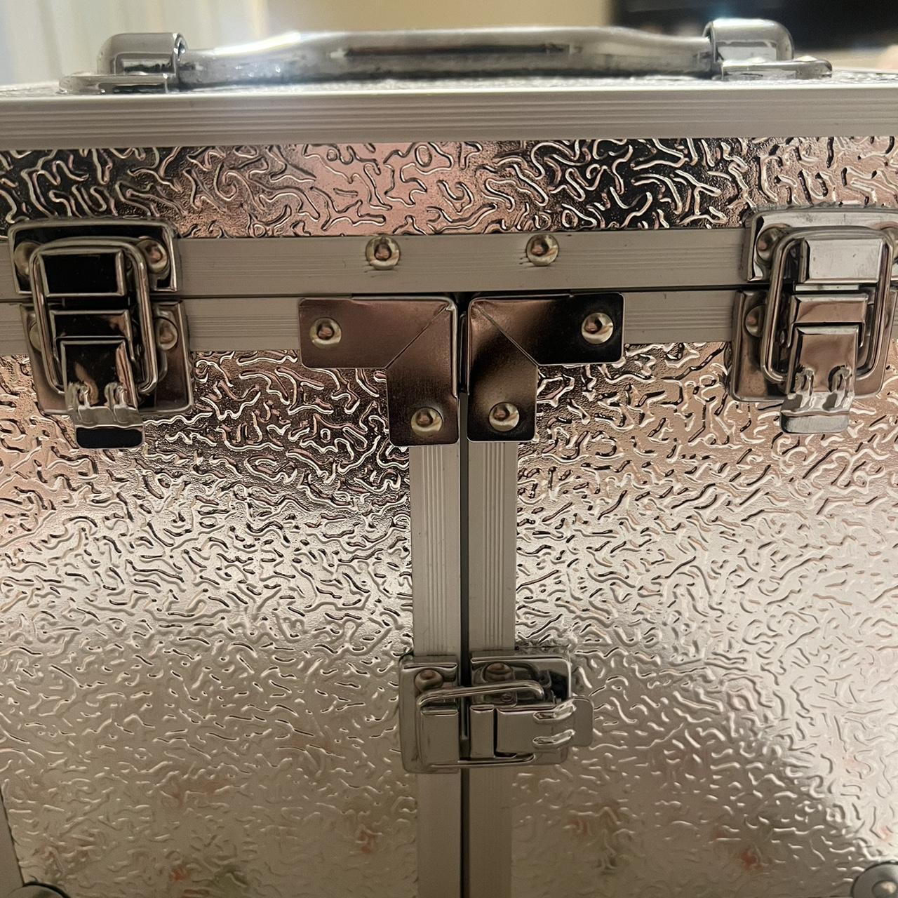 Silver makeup case with many compartments and a... - Depop