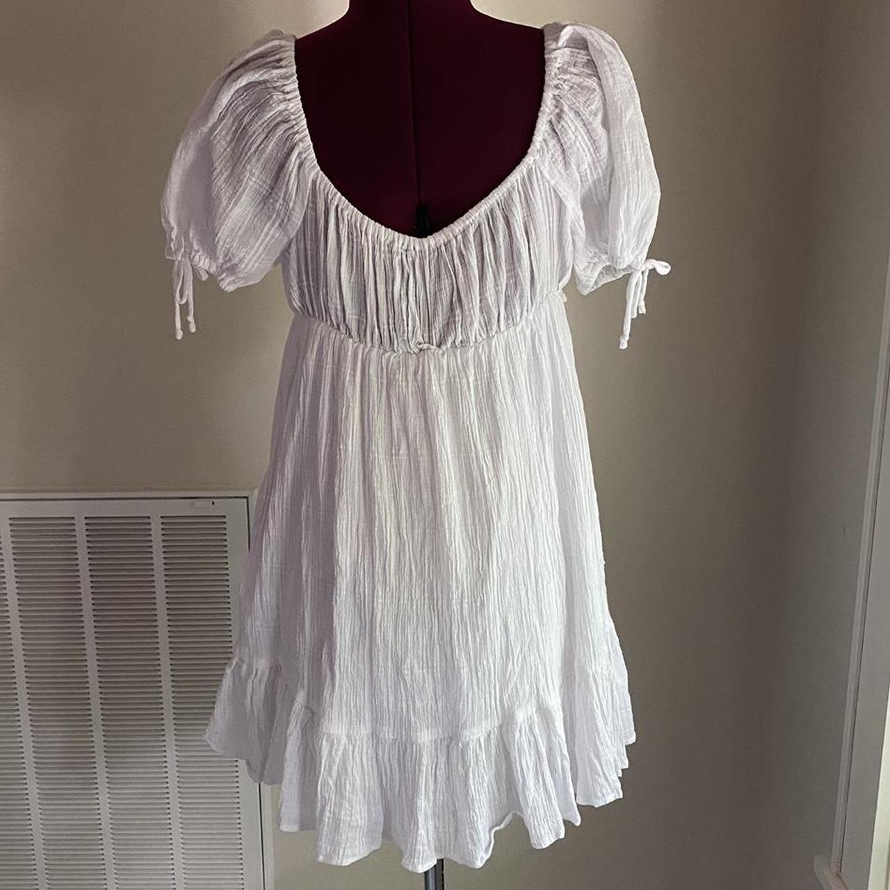 cottage core mini dress built in shorts no tag bow... - Depop