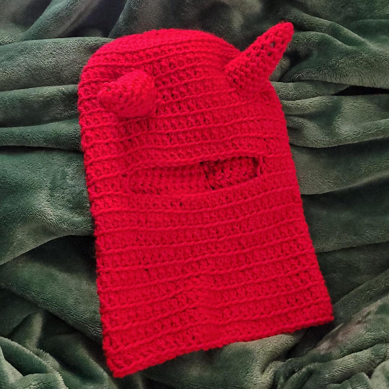 Grunge Crocheted Red Devil Balaclava Devil Ski... - Depop