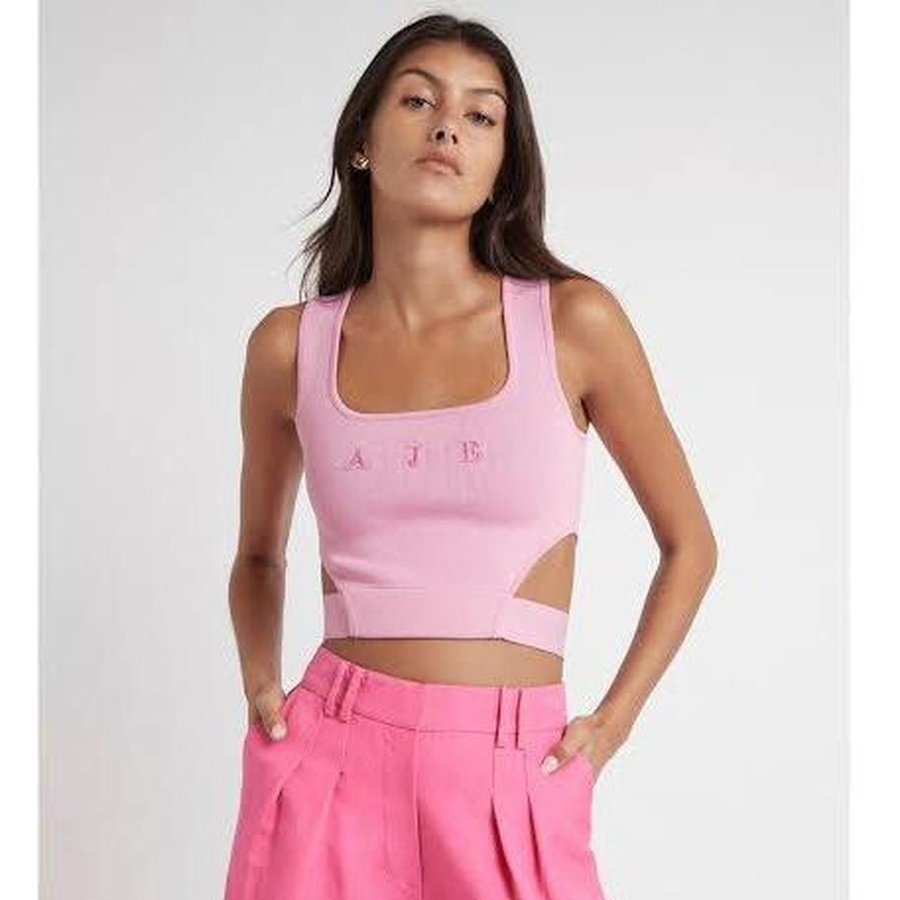 Aje Pink Cropped Tie Knit Top XS Only worn a few... - Depop