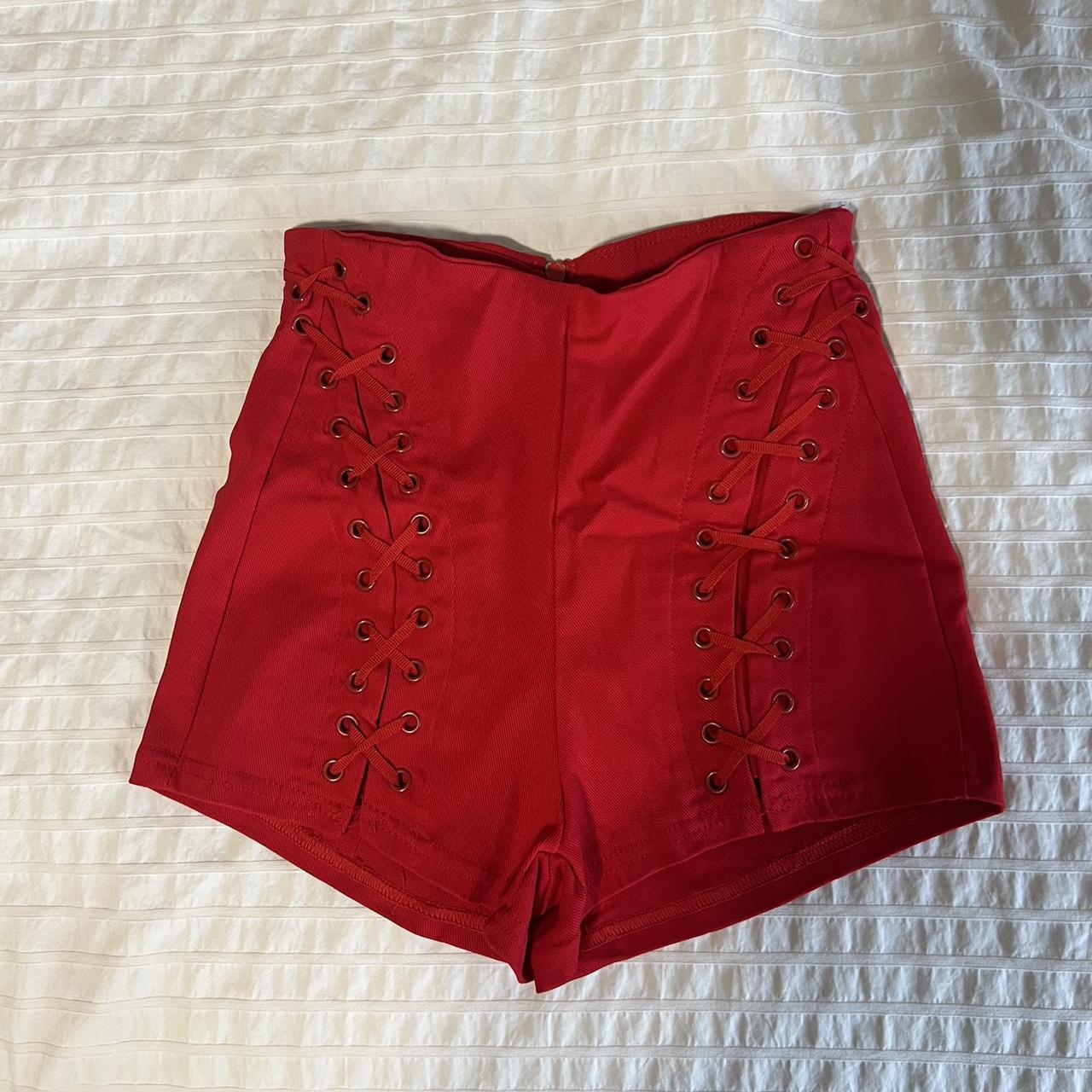 Red lace up detail shorts Bought for costume but... - Depop