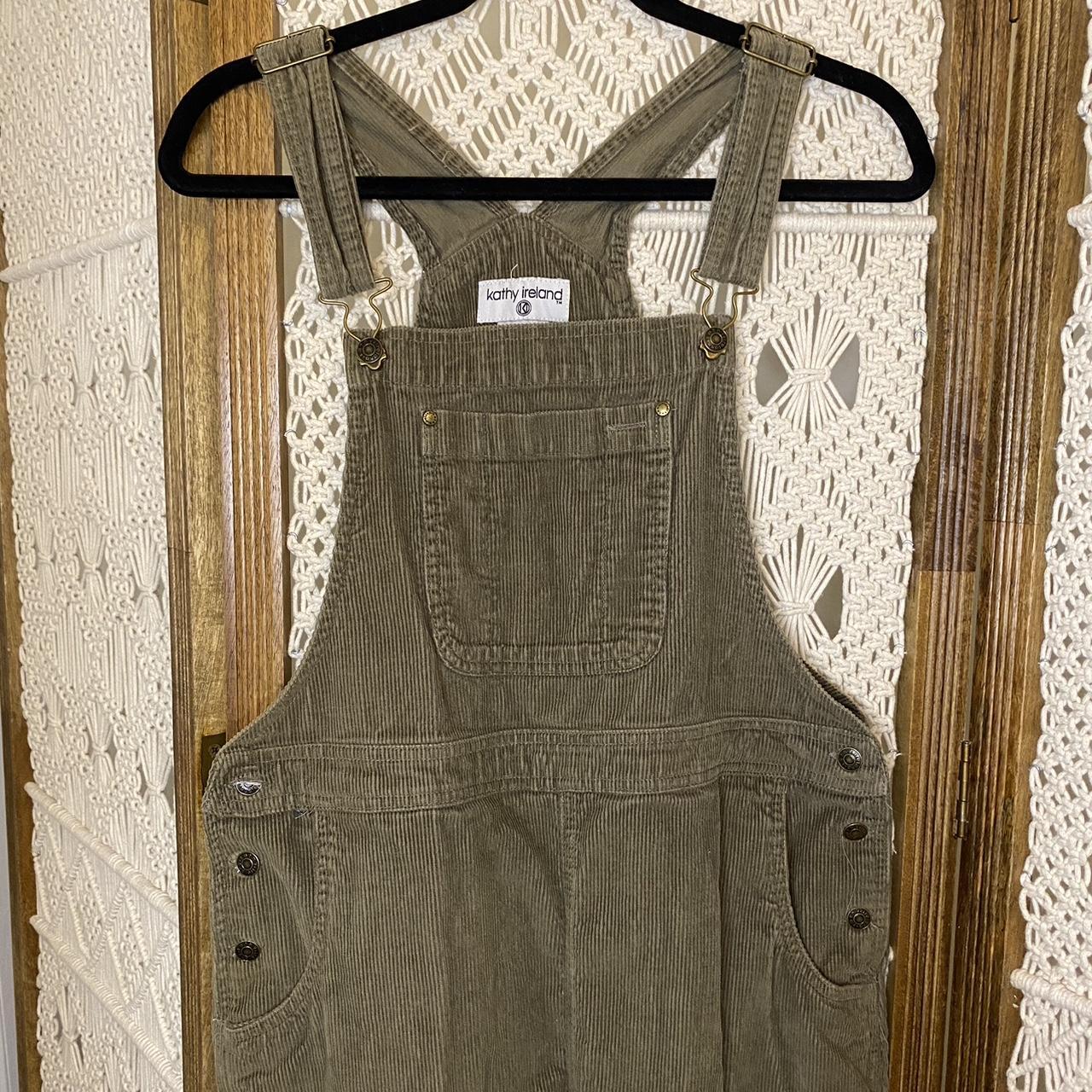 army green corduroy overalls maxi dress - Depop