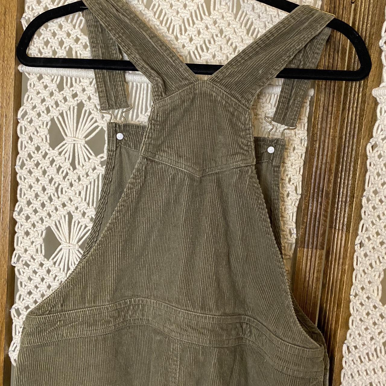 army green corduroy overalls maxi dress - Depop