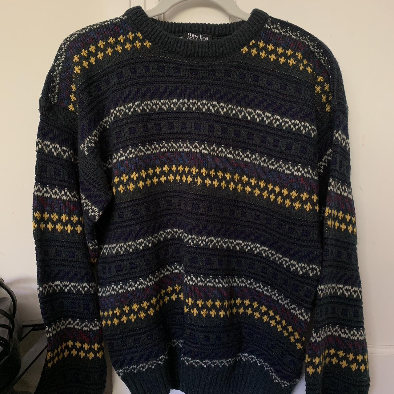 Large vintage grandpa style knitted sweater patterned - Depop