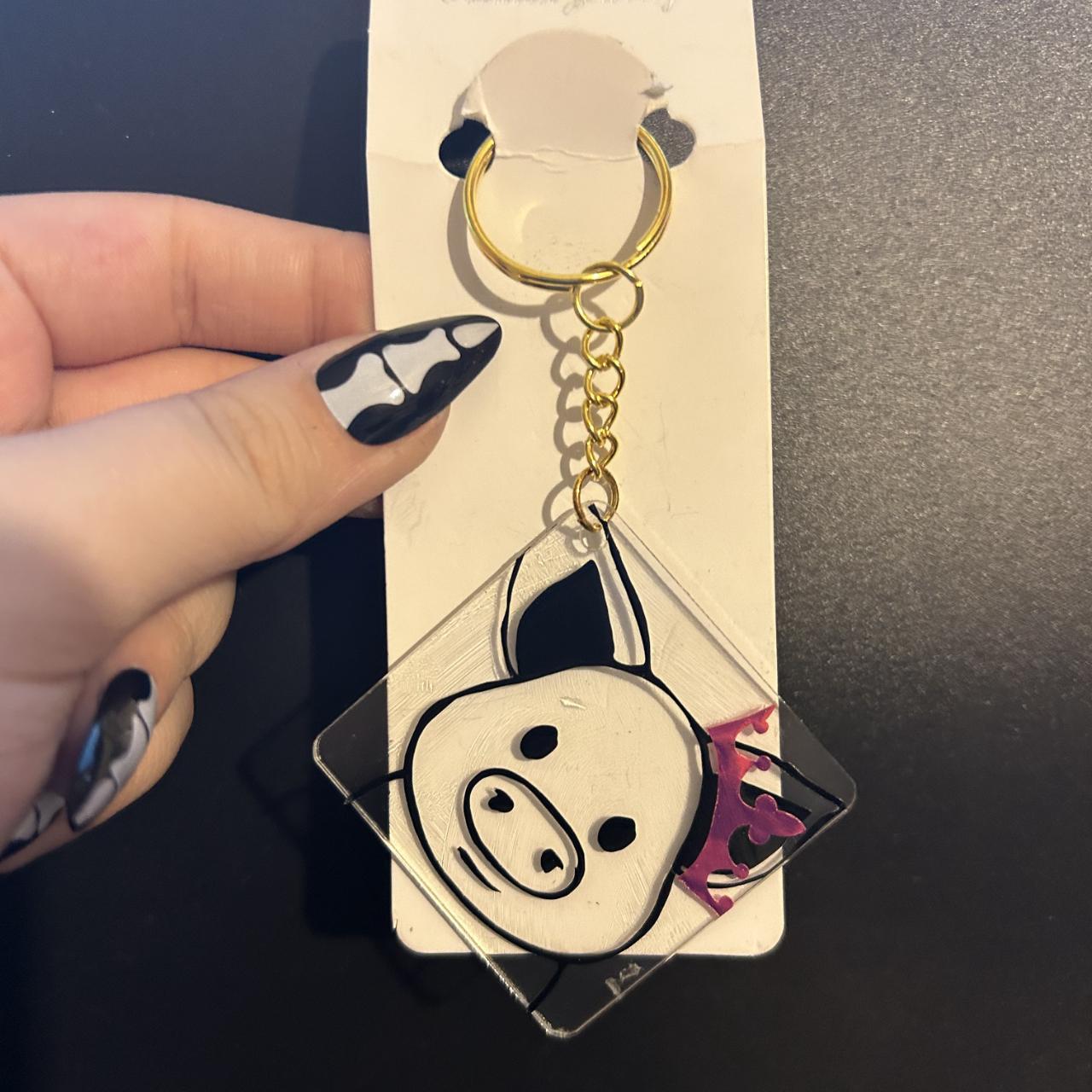 Technoblade inspired pig with crown keychain -... - Depop