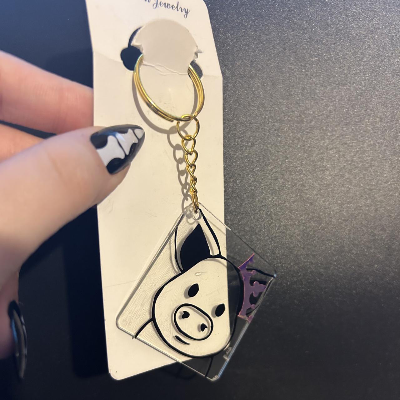 Technoblade inspired pig with crown keychain -... - Depop