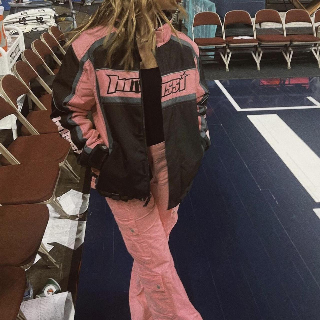 PINK AND BLACK MOSSI AUTHENTIC OVERSIZED RACING MOTO... - Depop