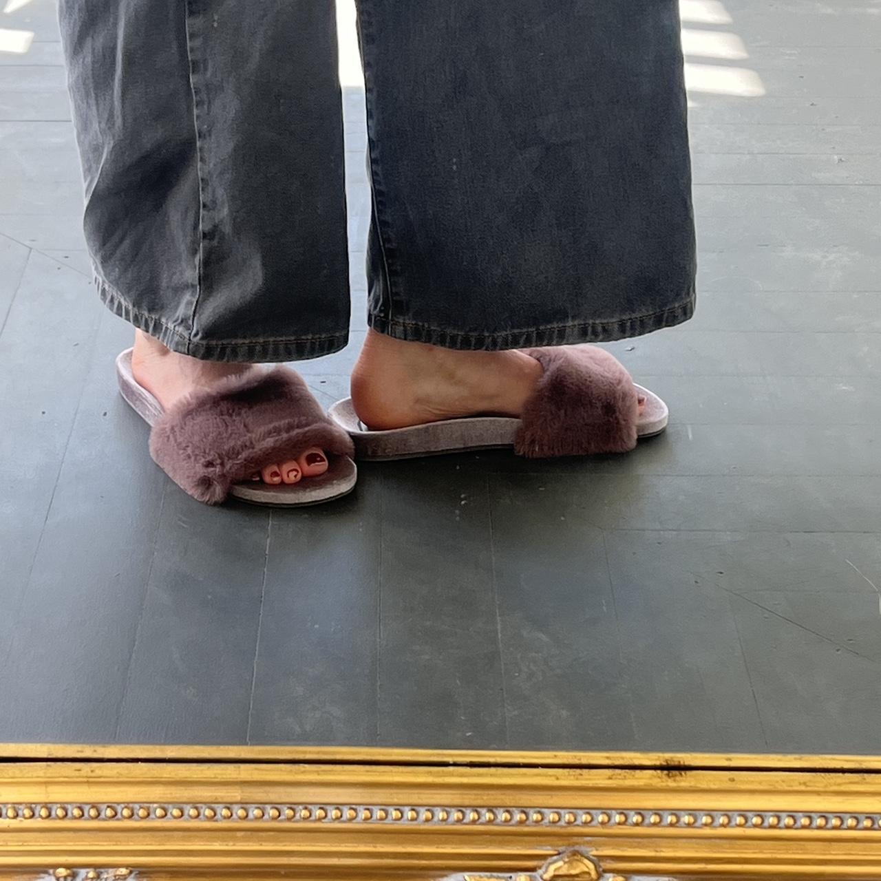 Purple fluffy slides !!! Can be worn out or as... - Depop