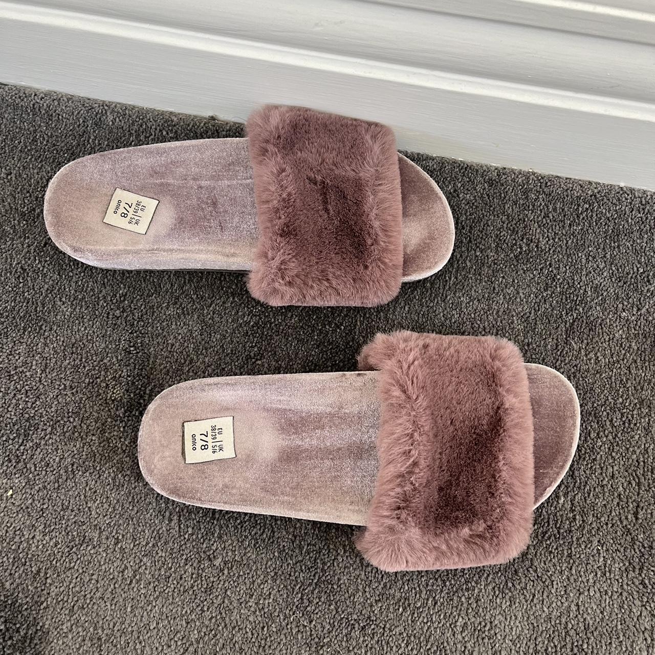 Purple fluffy slides !!! Can be worn out or as... - Depop
