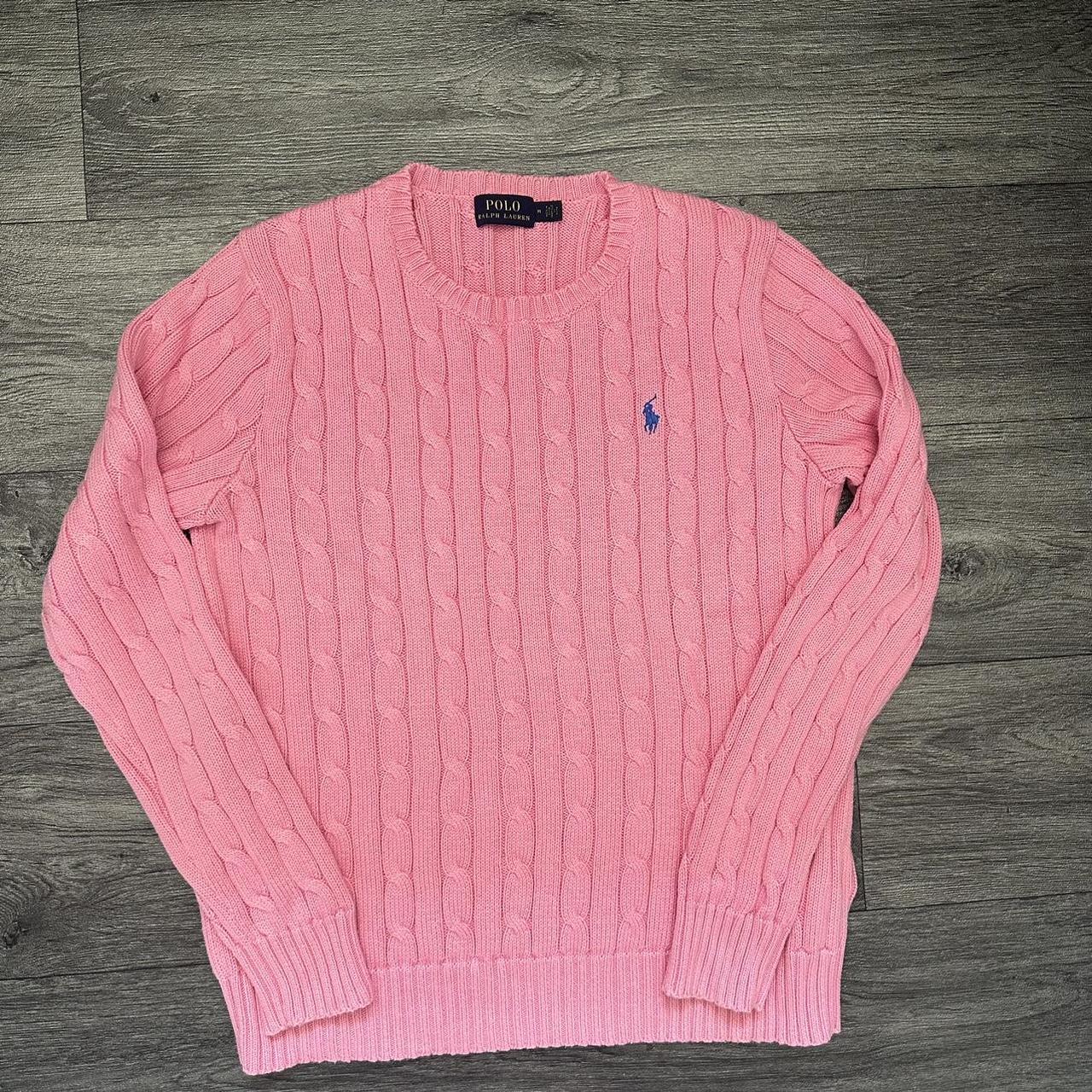Pink Ralph Lauren cable knit jumper size medium... - Depop