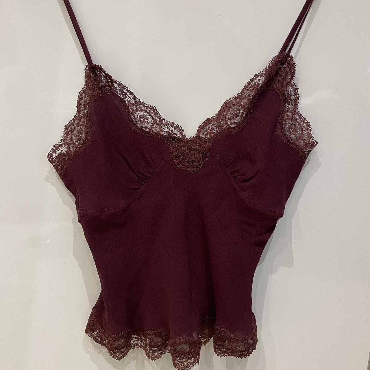 Jane Woolrich couture burgundy camisole set Lace... - Depop