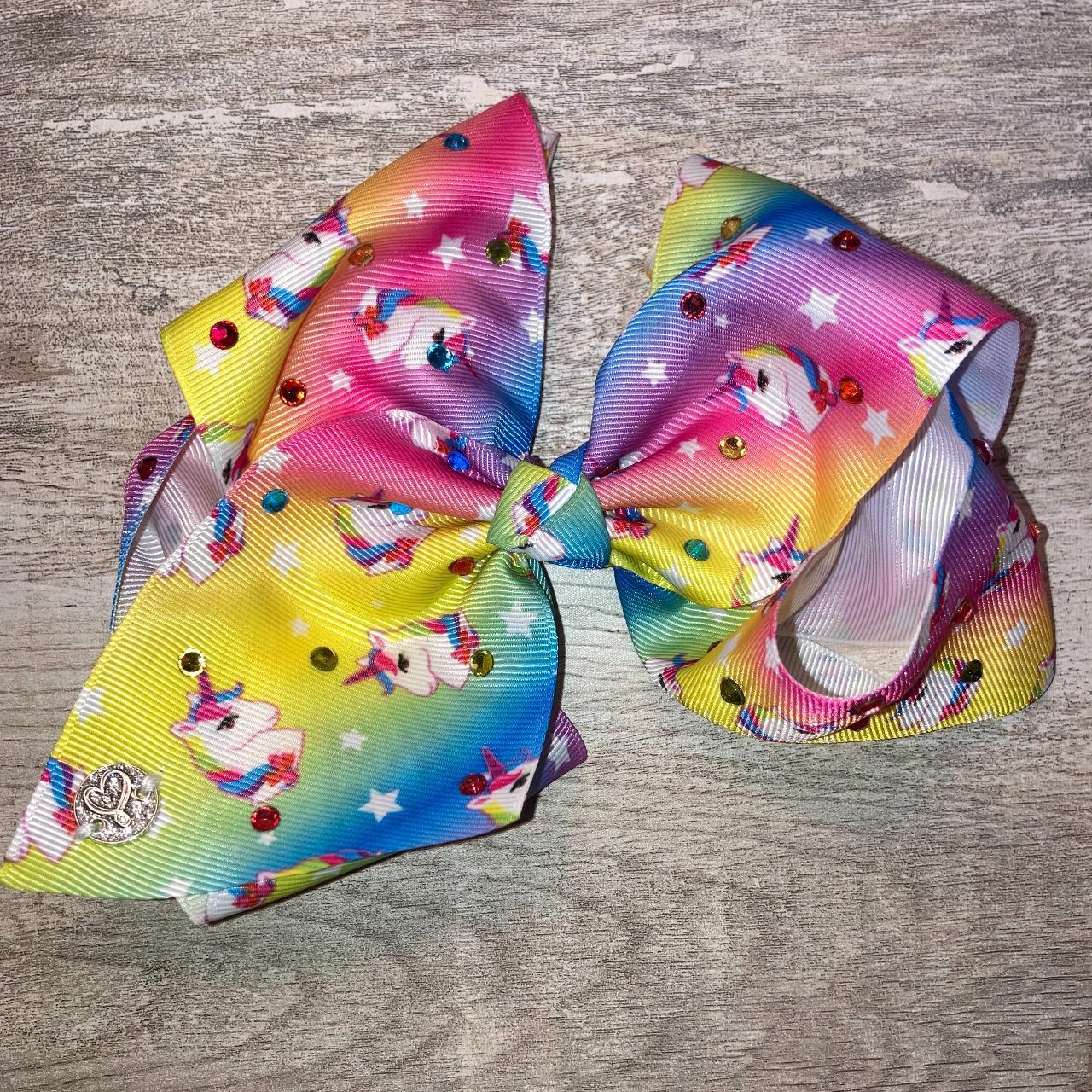 Unicorn rainbow JoJo Siwa bow with stars. Worn once... - Depop