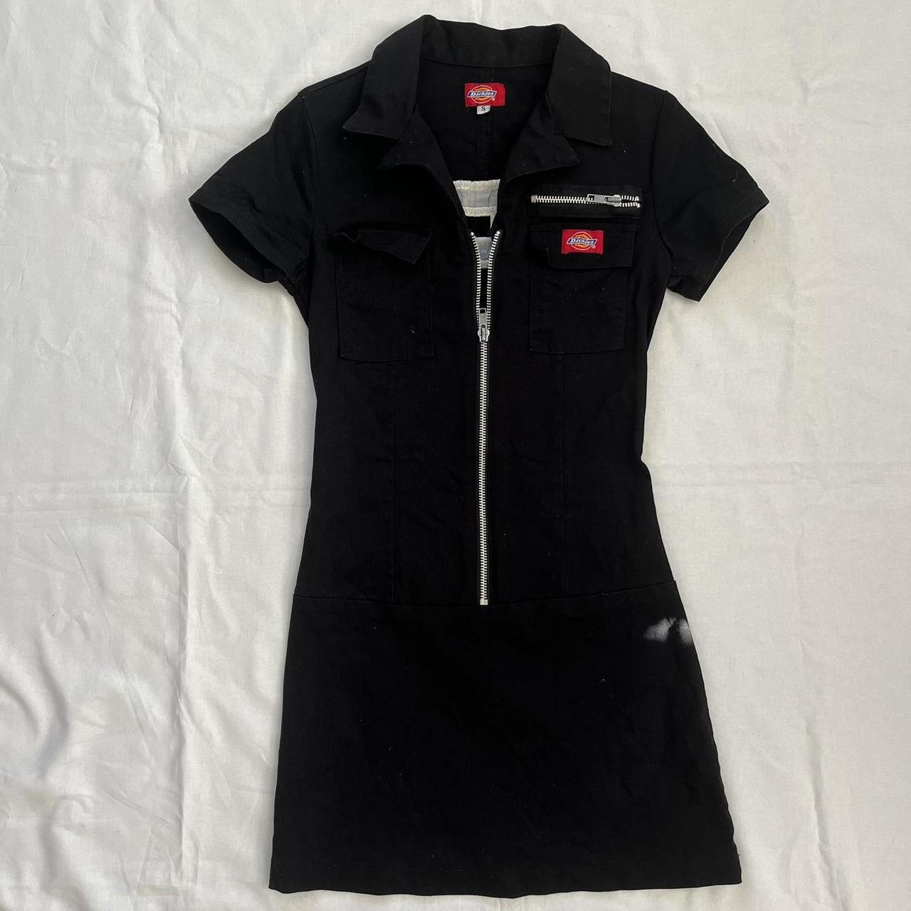 dickies black collared workers mini dress! 5 patch... - Depop