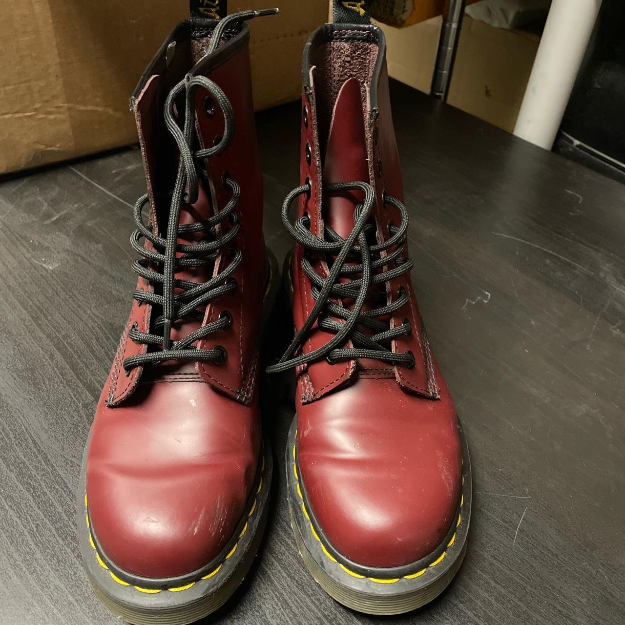1460 Cherry red doc martens. Kinda worn in but still... - Depop