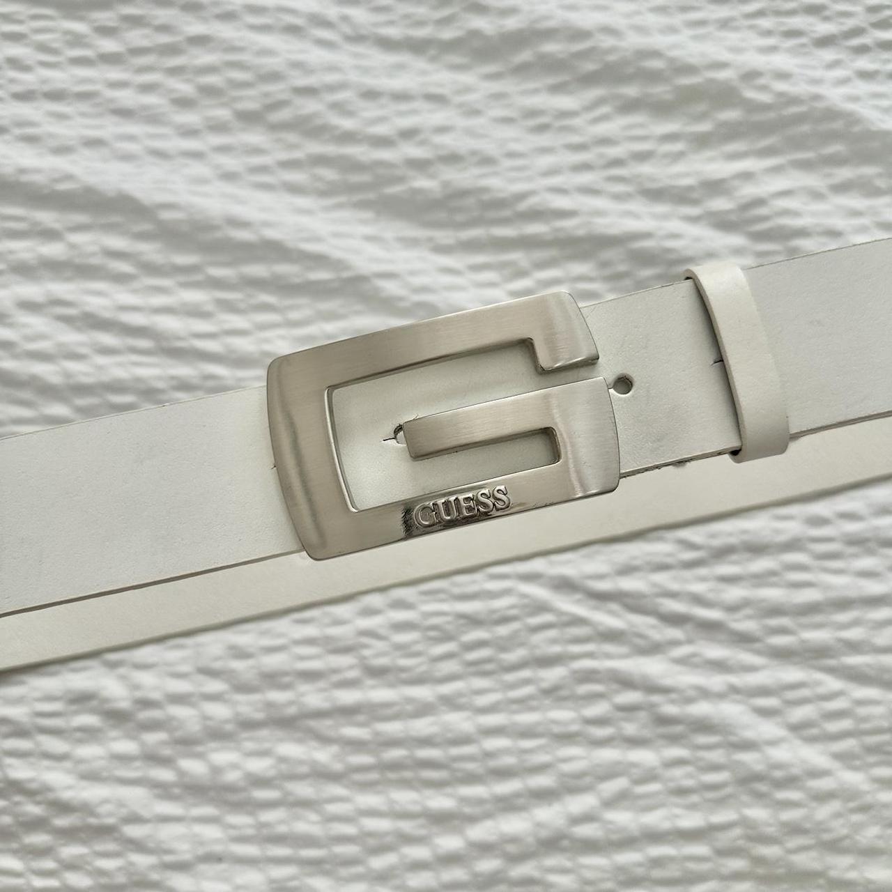 White Genuine Leather Guess Belt with Silver... - Depop