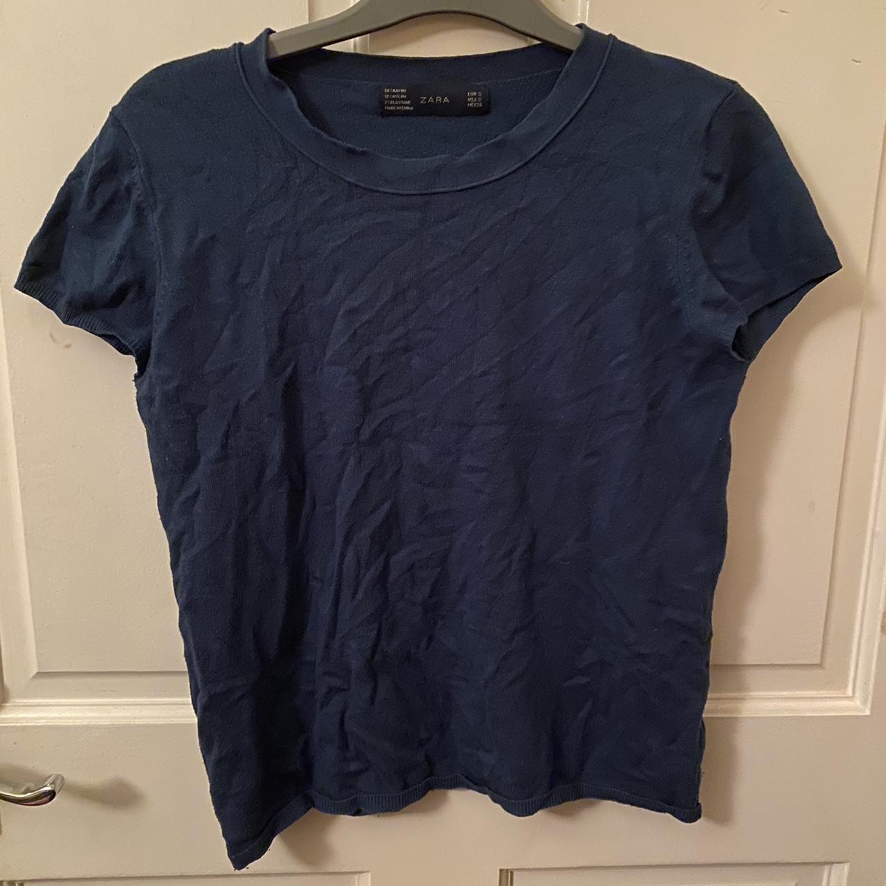zara deep blue top knit - like feel great condition - Depop