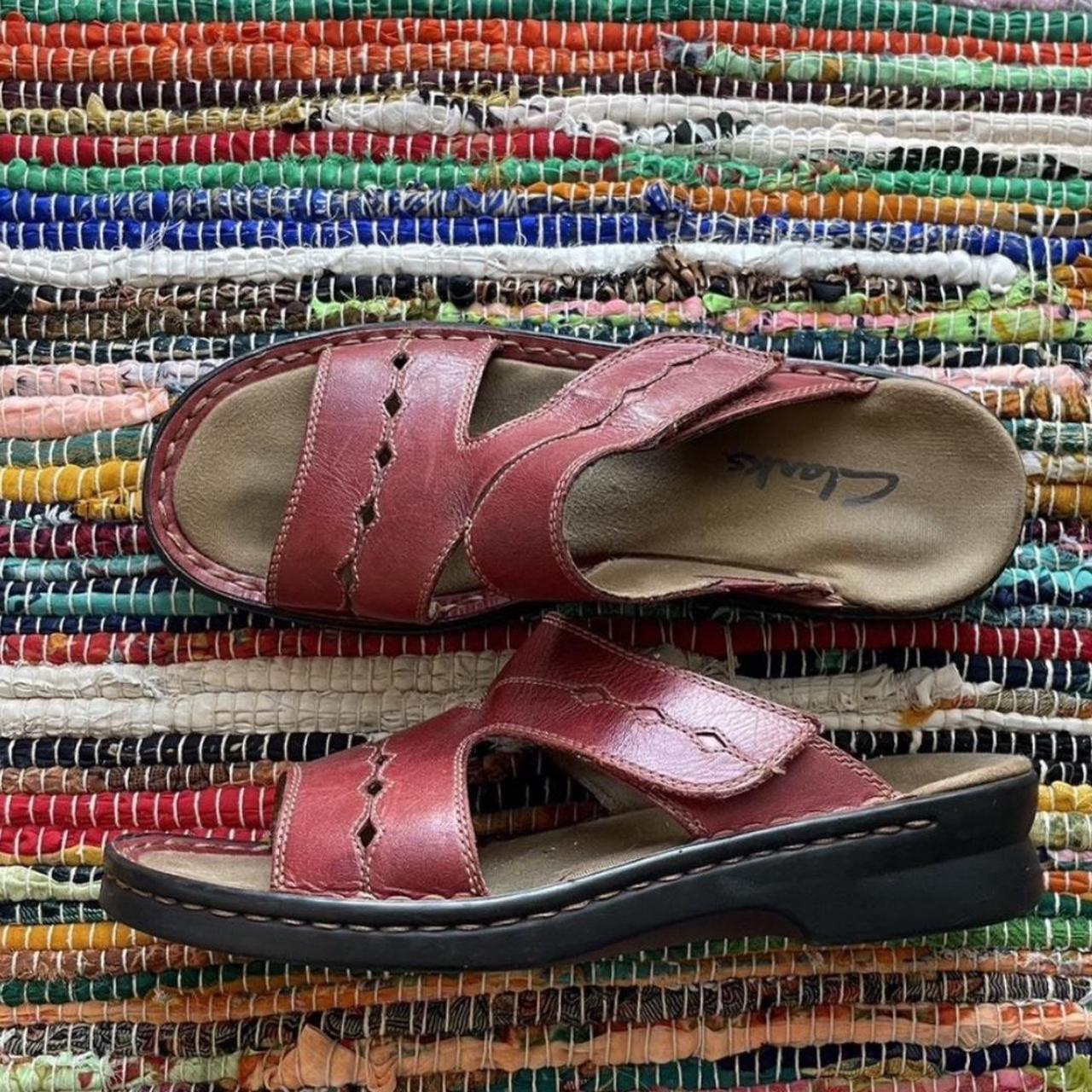 the cutest burgundy/red Clark’s sandals • Velcro... - Depop