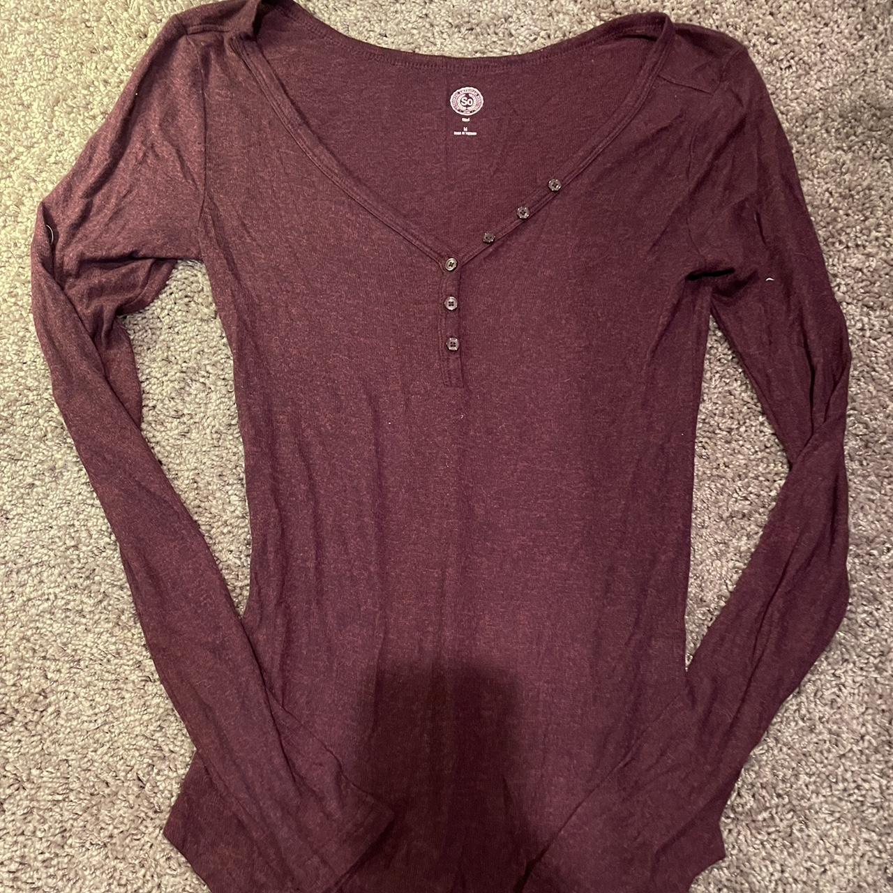 Maroon fitted long sleeve, very soft material Size:... - Depop