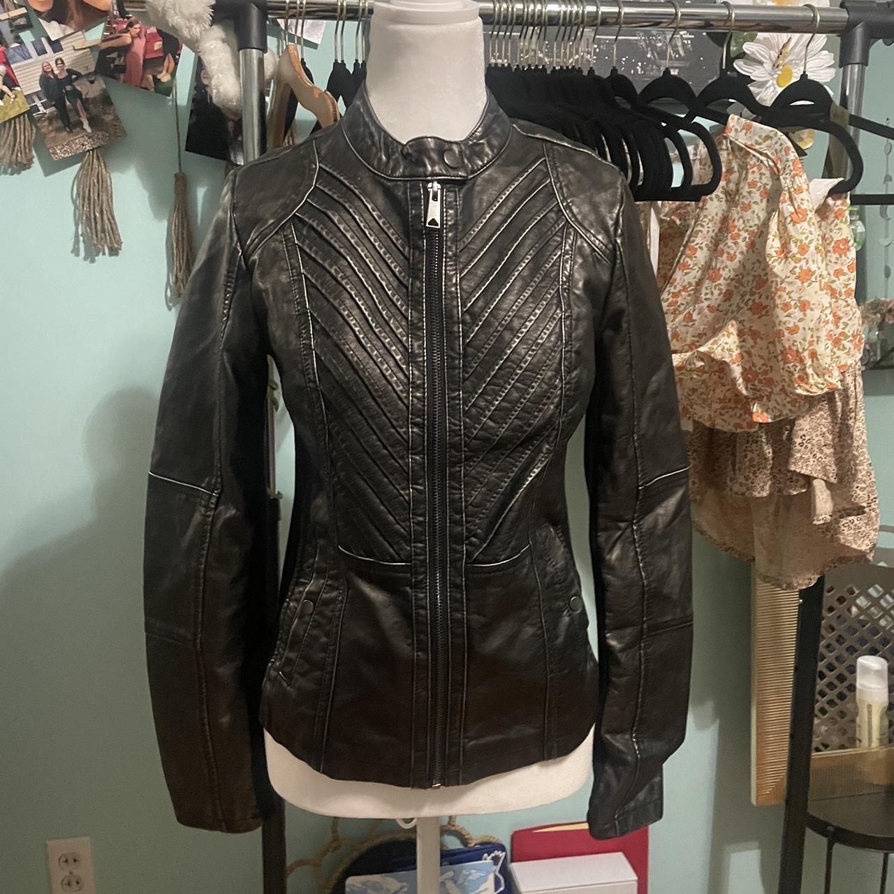 Small gently used leather jacket. Hight quality with... - Depop