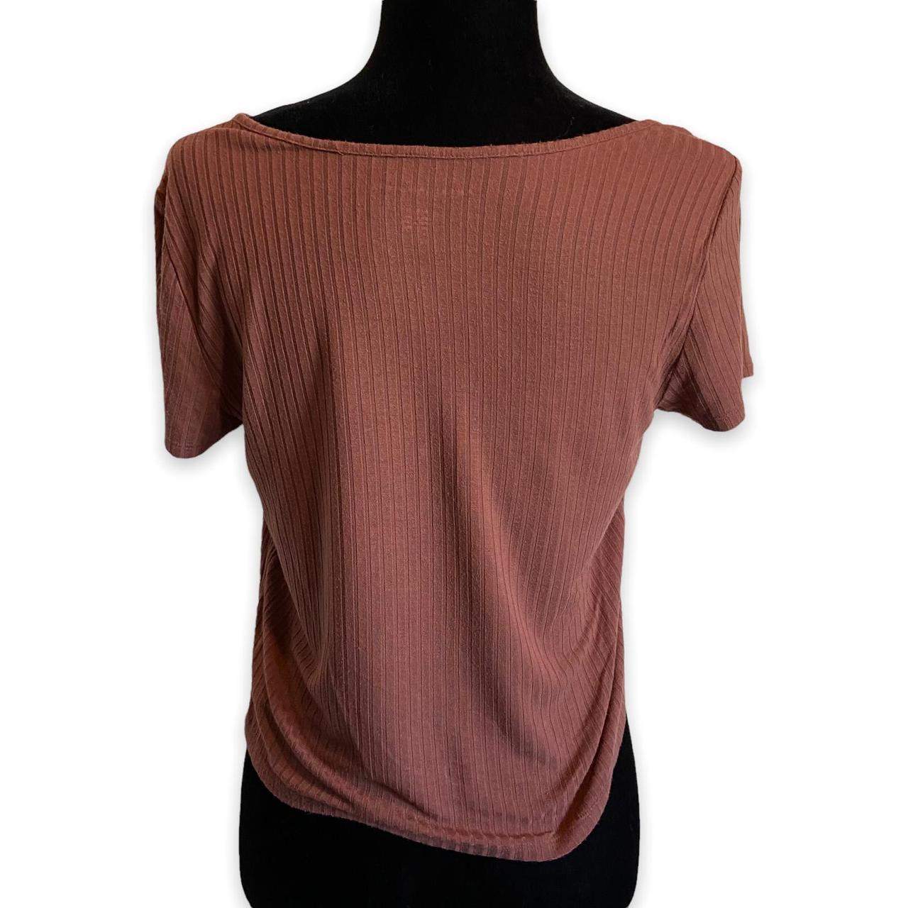 American Eagle Burnt Sienna Rust Ribbed Knit Henley... - Depop