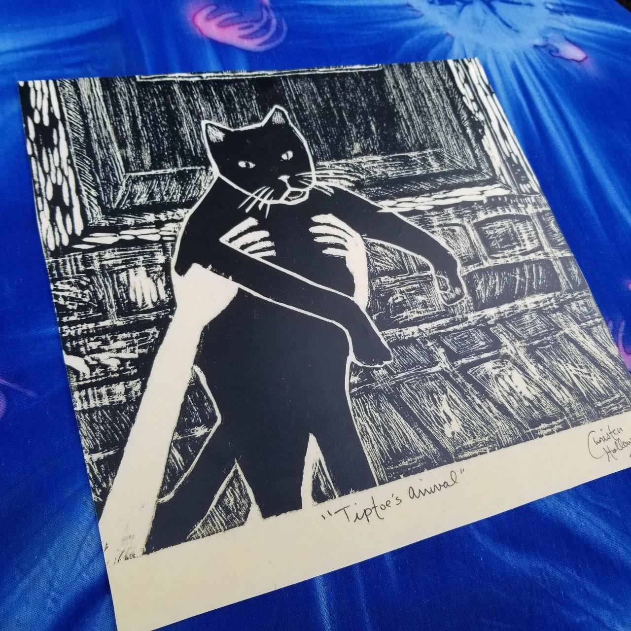 Tiptoe Cat Art Print Folk Art ☆ Inspired by my... - Depop