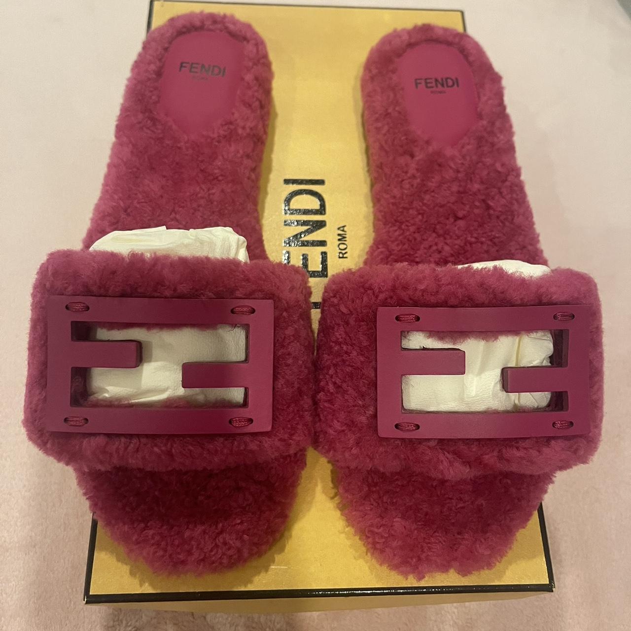 Fendi Baguette Genuine Shearling Slide Sandal in... - Depop