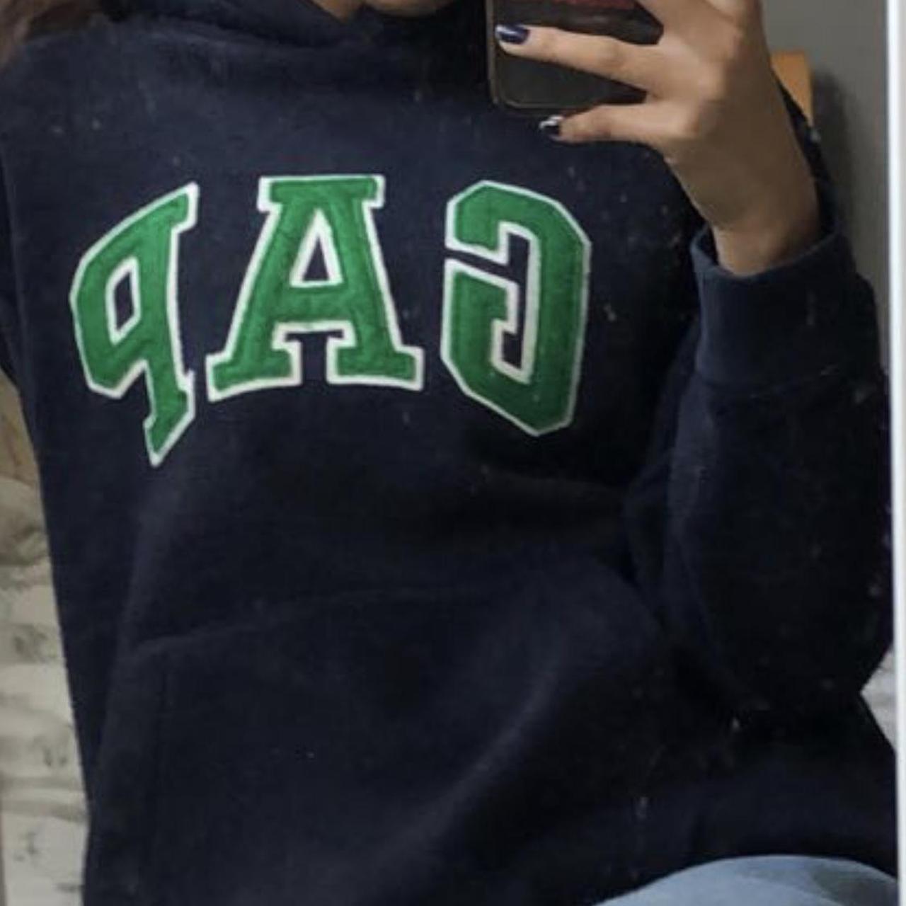 Gap Fleece Hoodie In Navy And Green So Cute Best Depop
