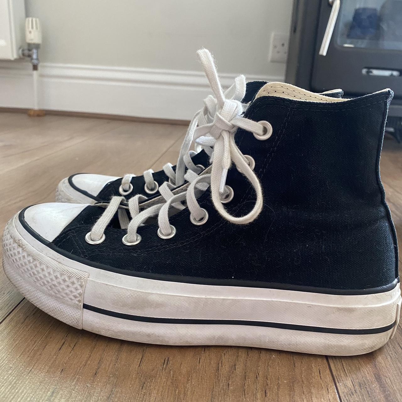 Black and white high top platform converse, size... - Depop