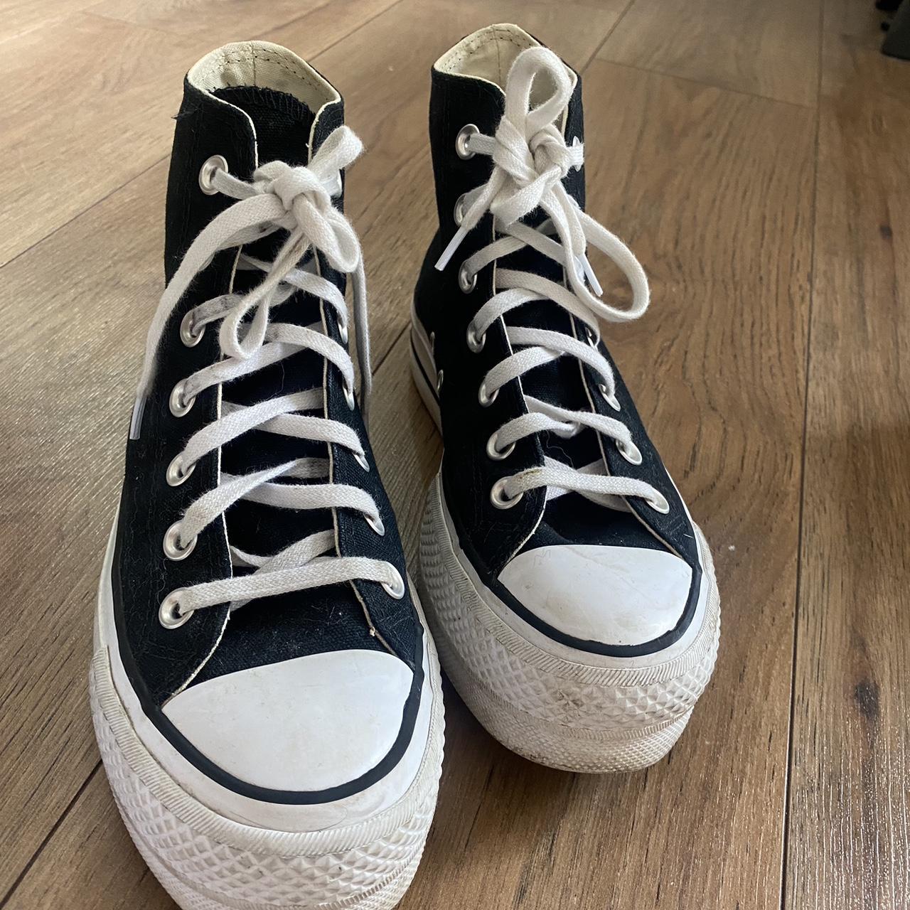 Black and white high top platform converse, size... - Depop