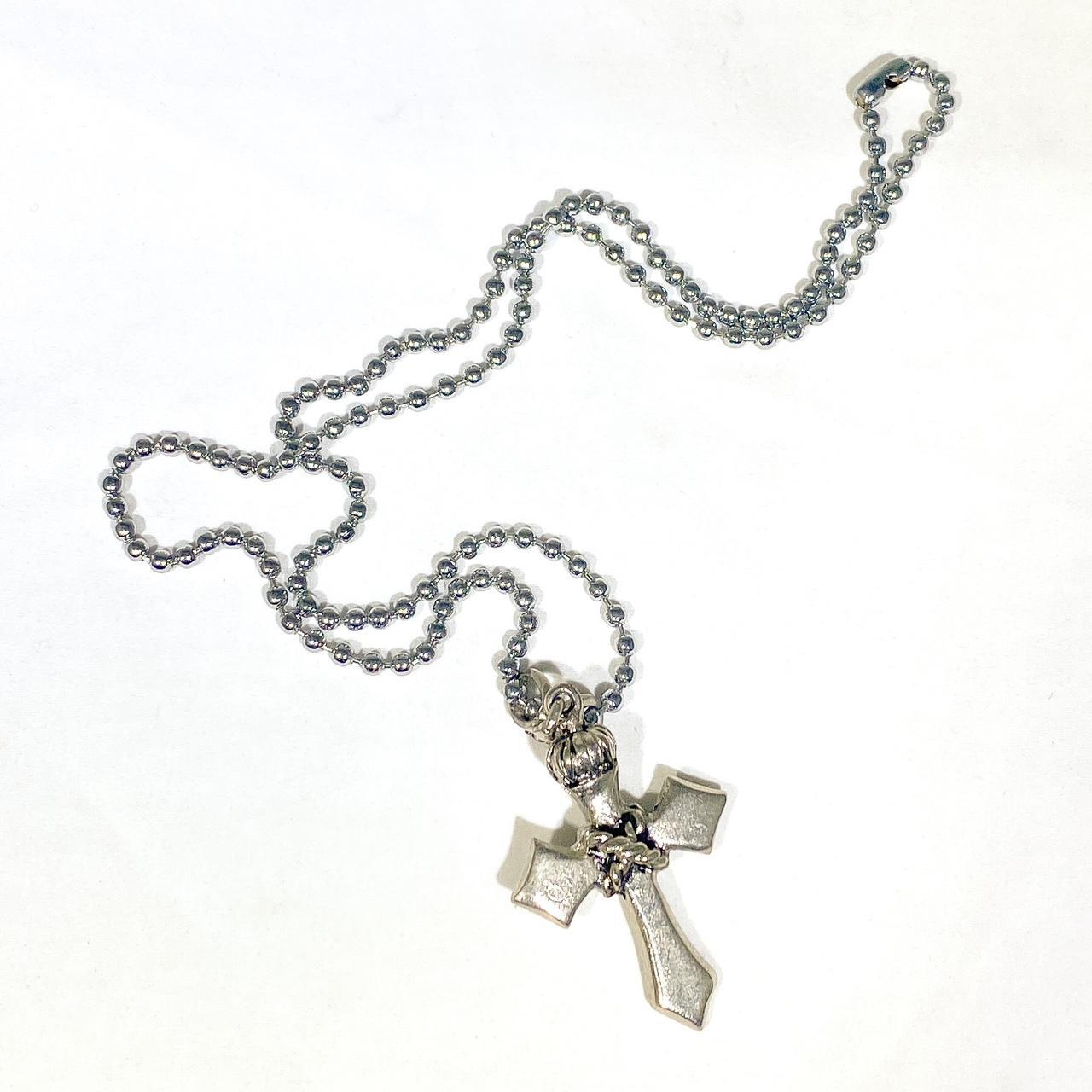 Gothic Cross Necklace On Silver Coloured Chain Worn Depop