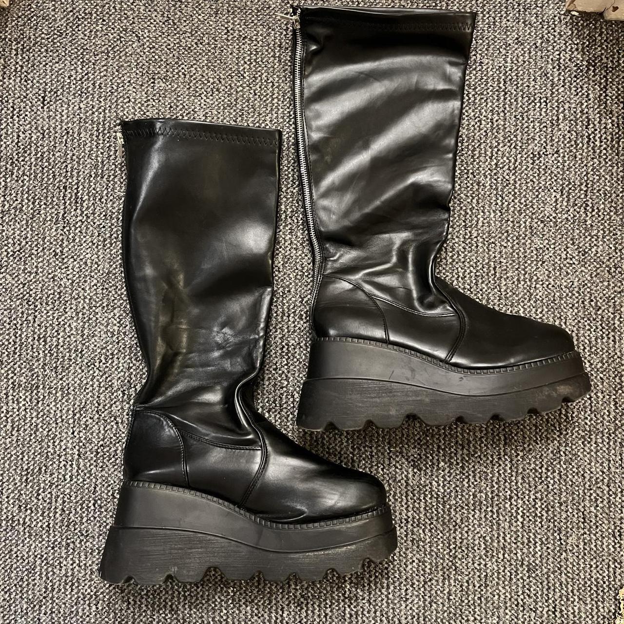 Demonic Black faux leather platform boots #goth... - Depop