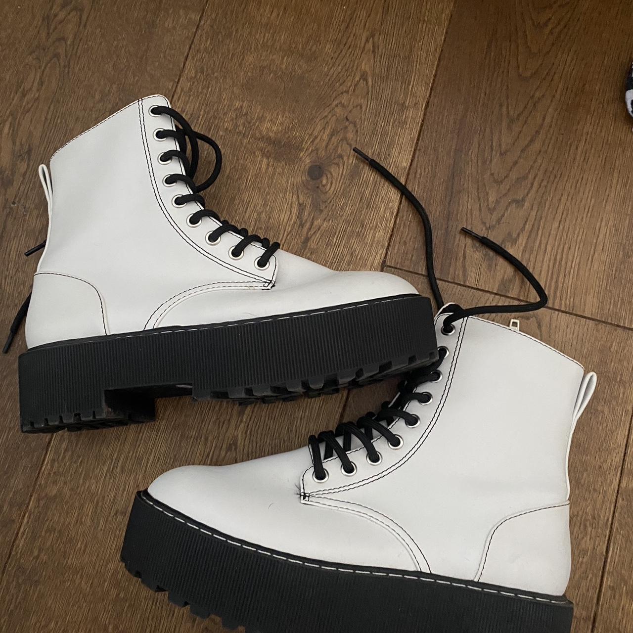 White H&M boots, doc Martin dupe size 5 perfect... - Depop