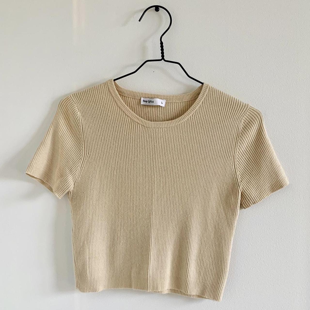 Women's Cream and Tan Crop-top | Depop