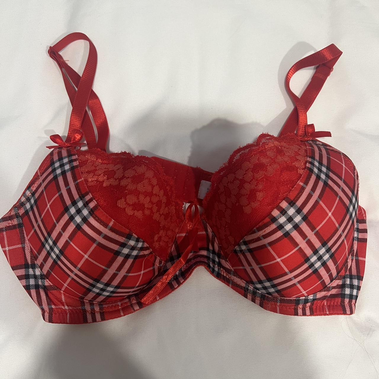 red and plaid bra -size 34B -only worn a once,... - Depop