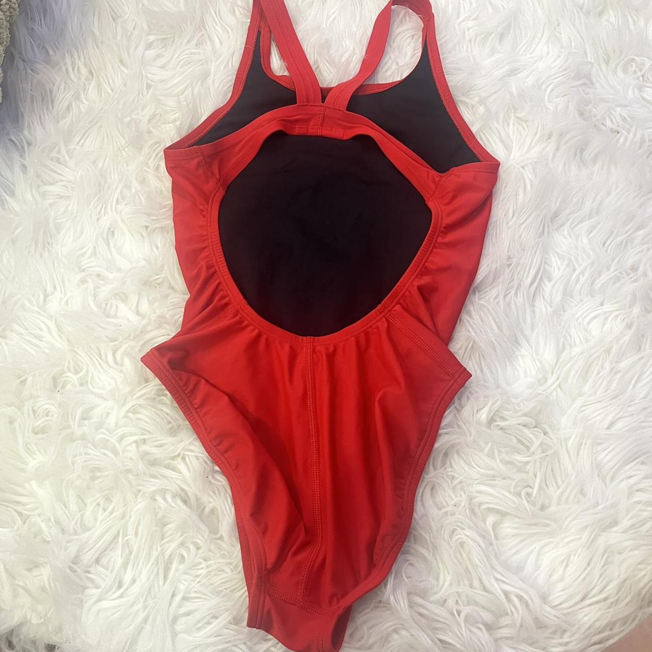 Nike Womens Red And Black Swimsuit One Piece Depop