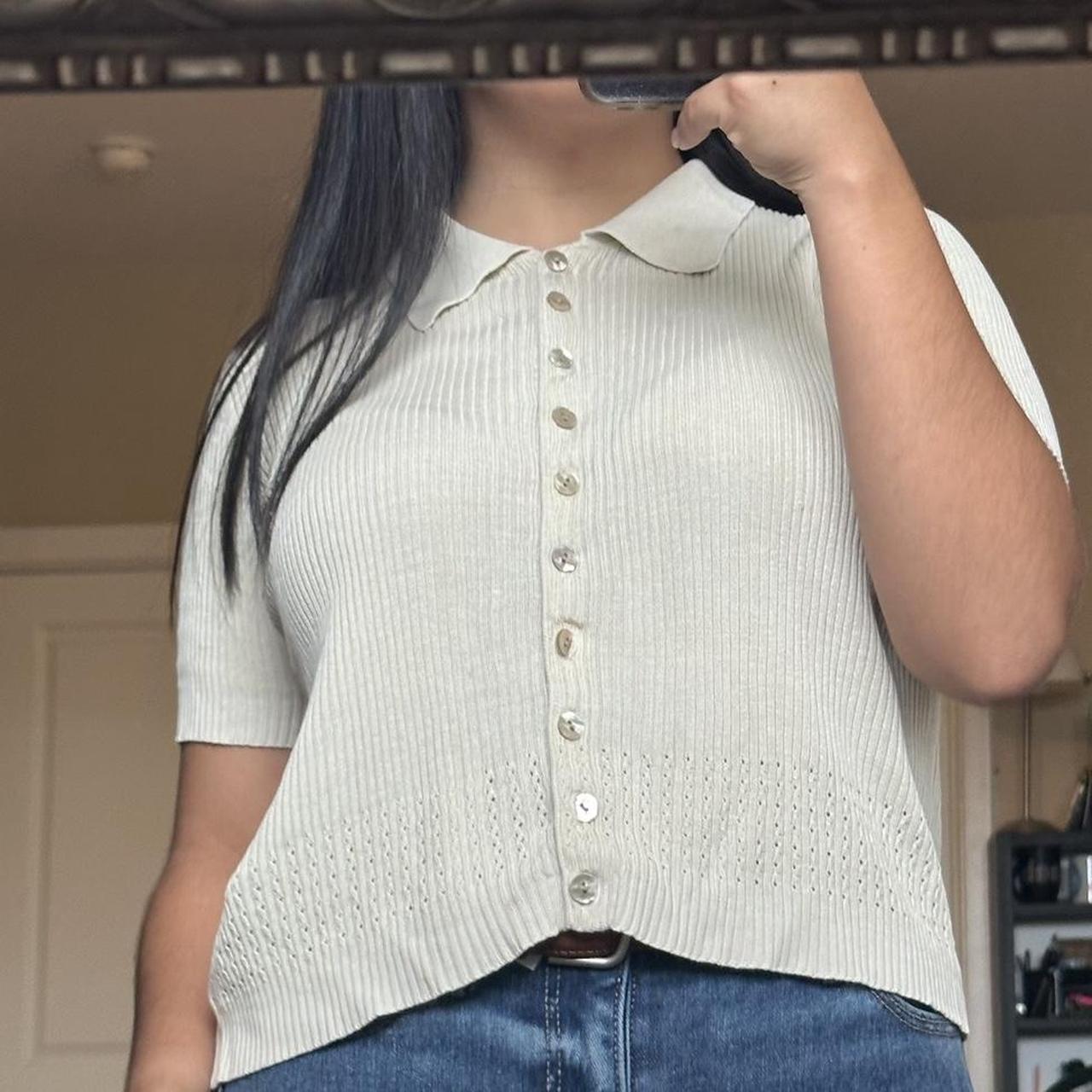 Cream colored button up with a sweet and soft... - Depop