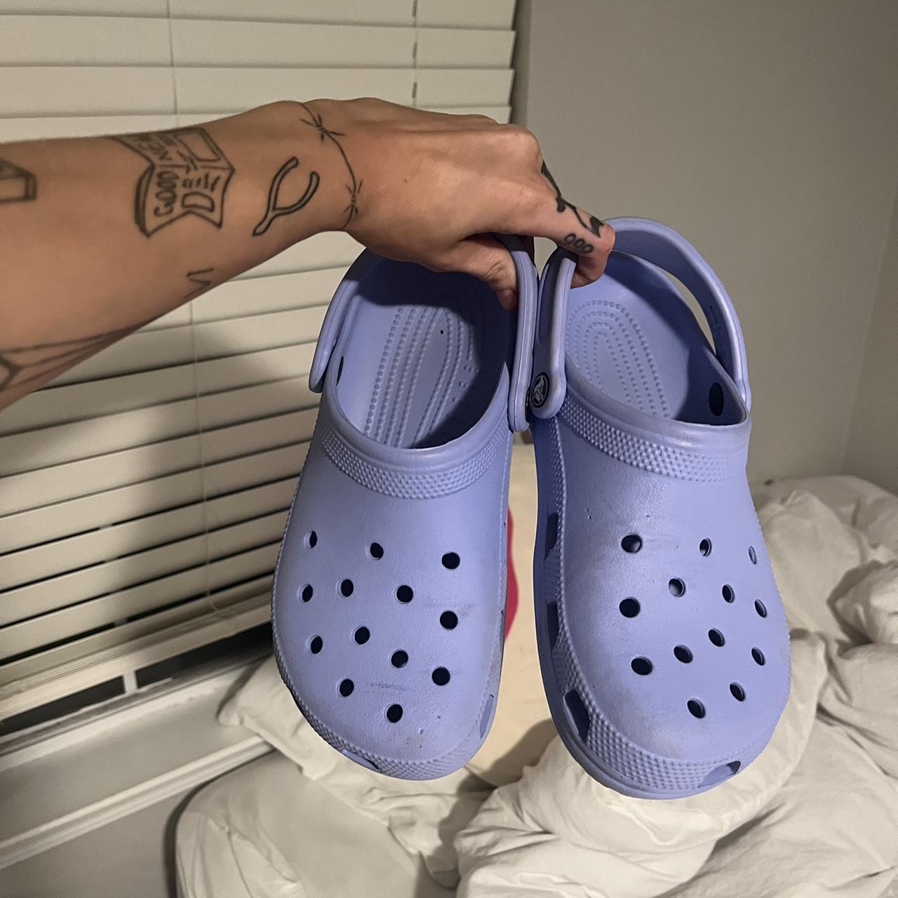 lilac purple crocs wmns size 9 mens 7 gently worn,... - Depop