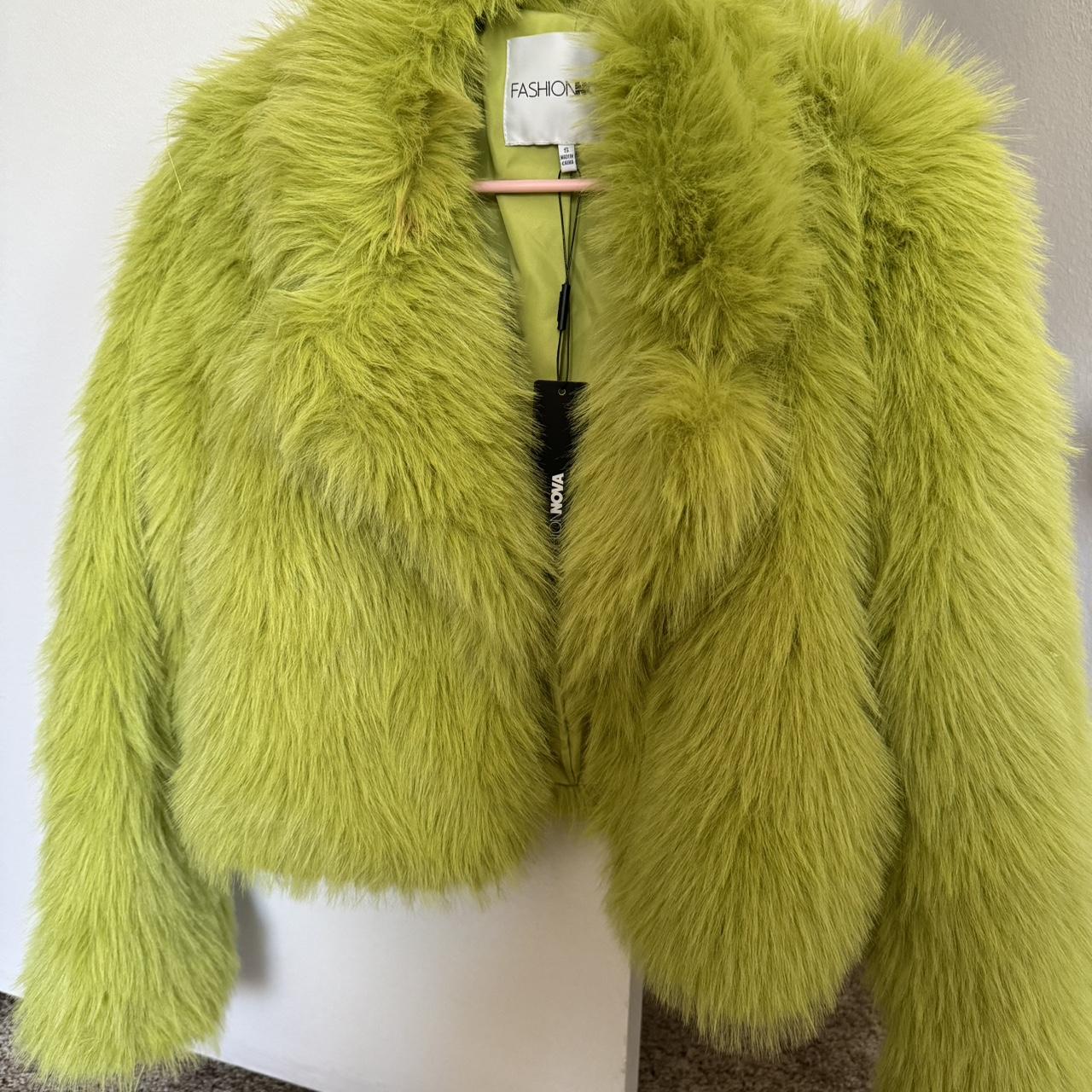 Green Fur coat never worn still have tags regular... - Depop