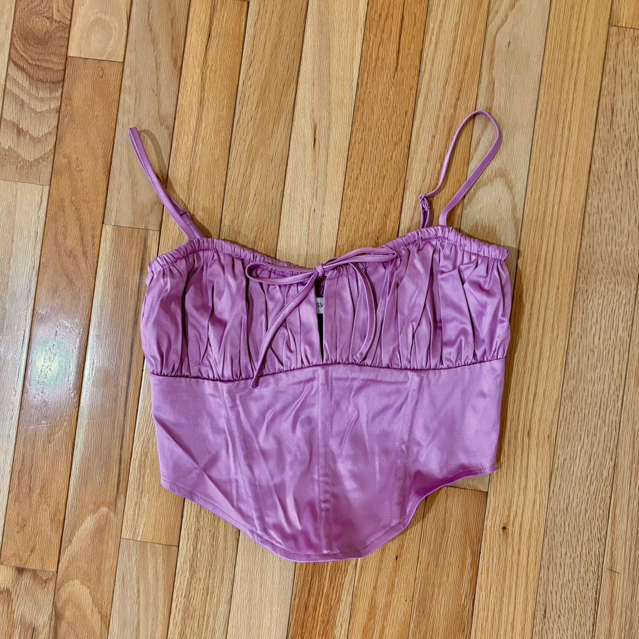 glassons silky corset top with boning in pink and... - Depop