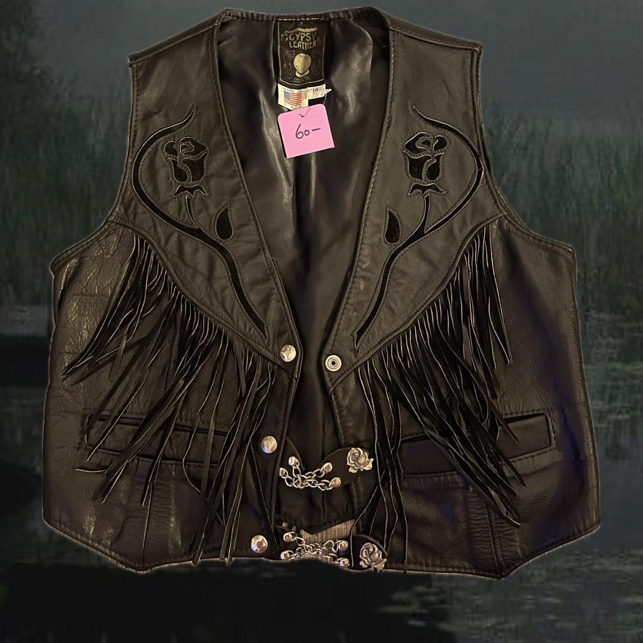 Real Vintage Gypsy Leather - Black leather fringe... - Depop