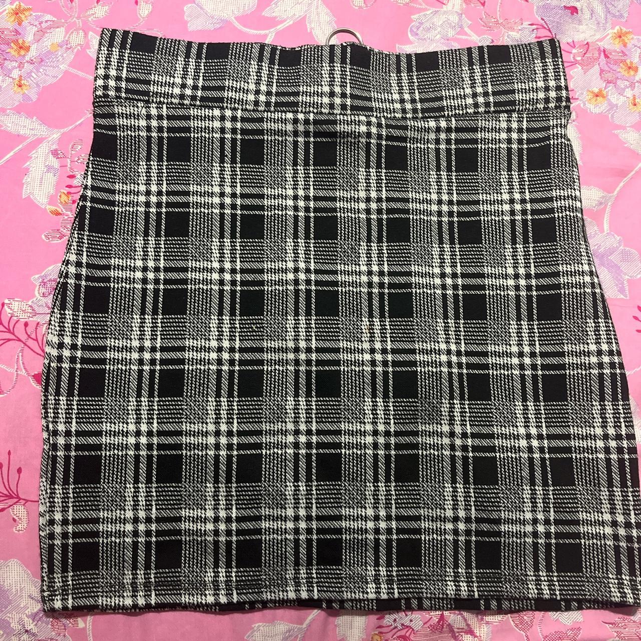 Revamped Black And White Tartan Mini Skirt With Zipper Depop