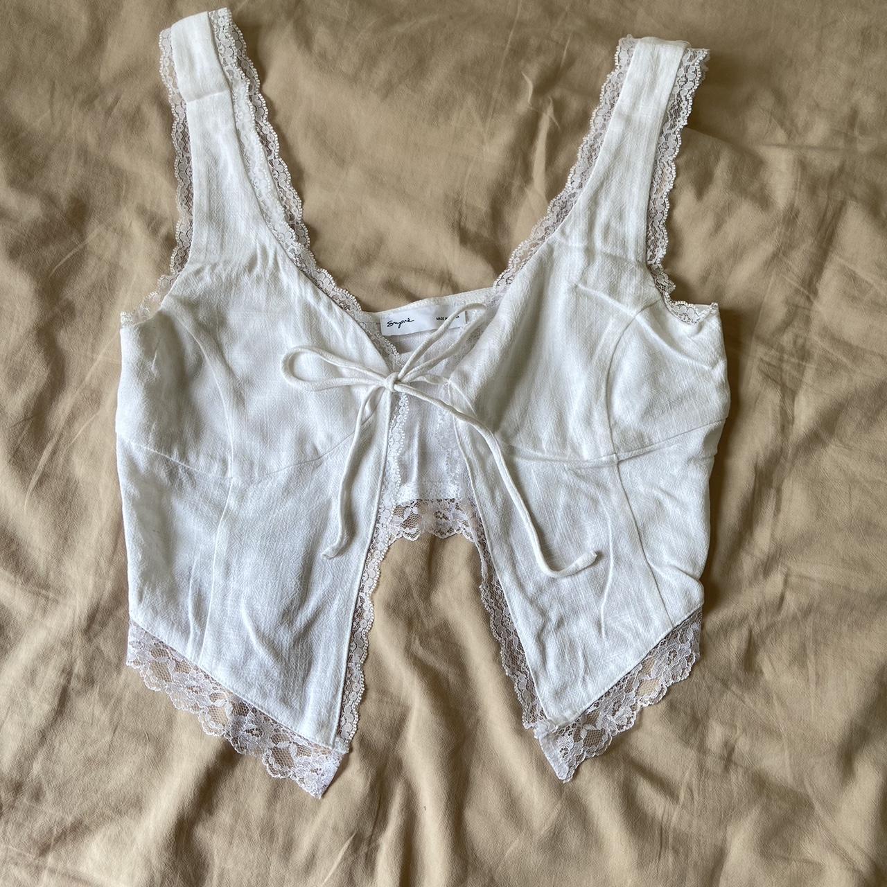 supre white crop top super cute with lace detailing... - Depop