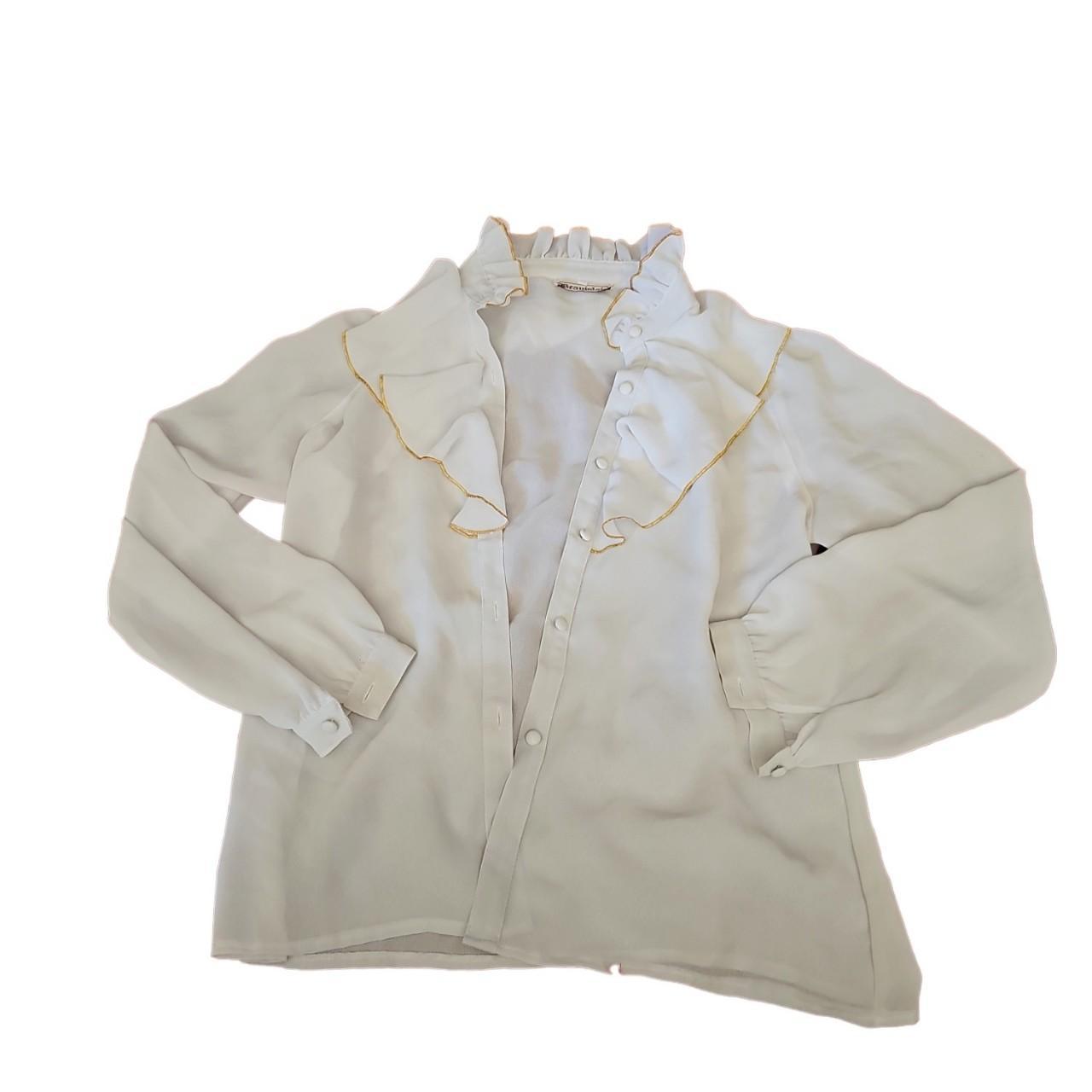 Vintage 80s ruffle collar sheer shirt Good... - Depop