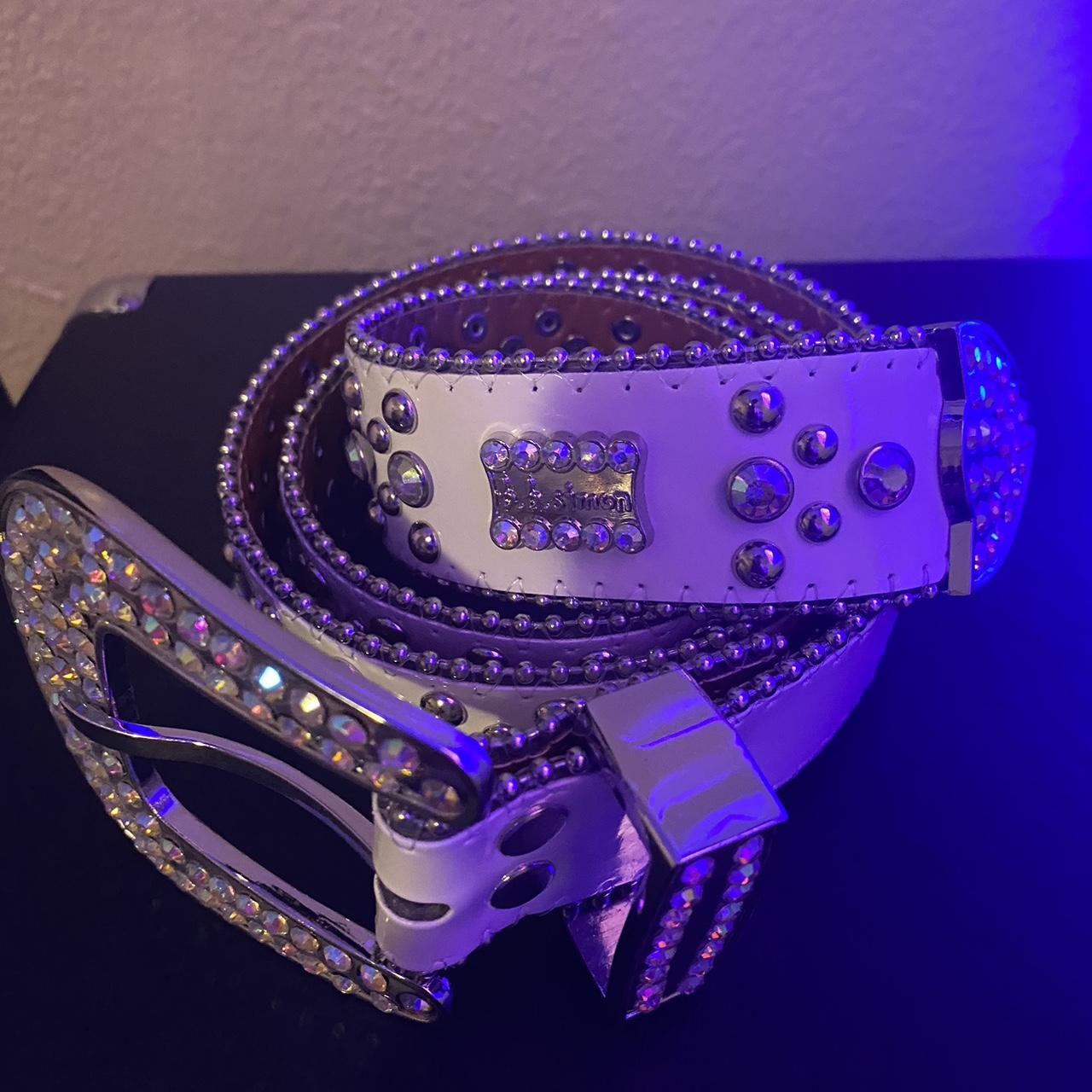 BB Simon Rhinestone belt White/silver Multicolor... - Depop
