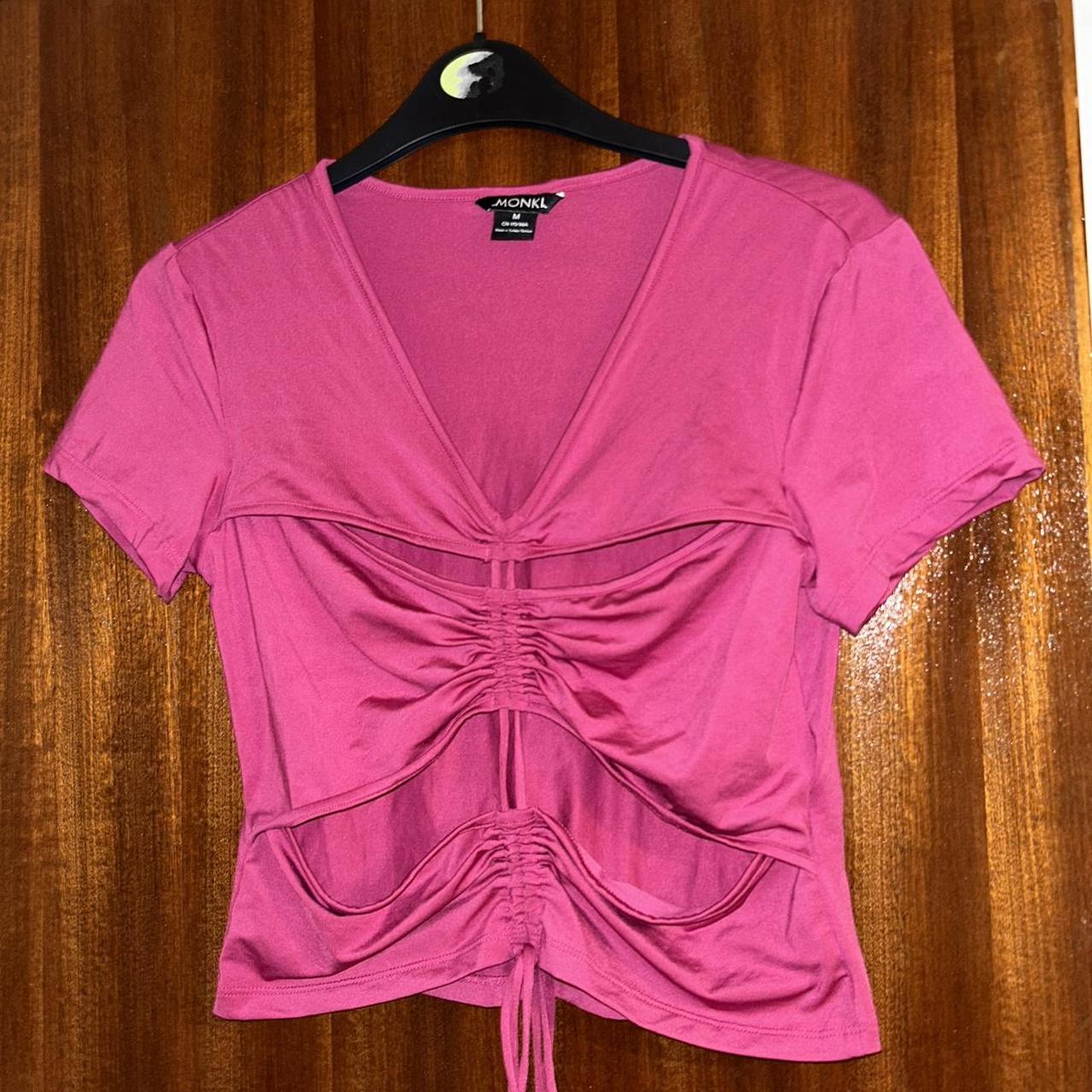 ASOS Pink Cut Out Top Size M #cropped #ruched... - Depop