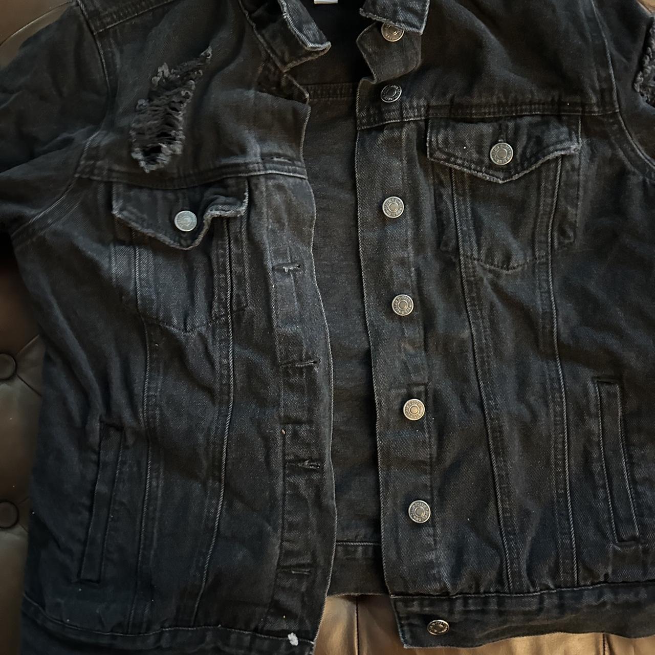 Black Denim Ripped Jacket - Depop