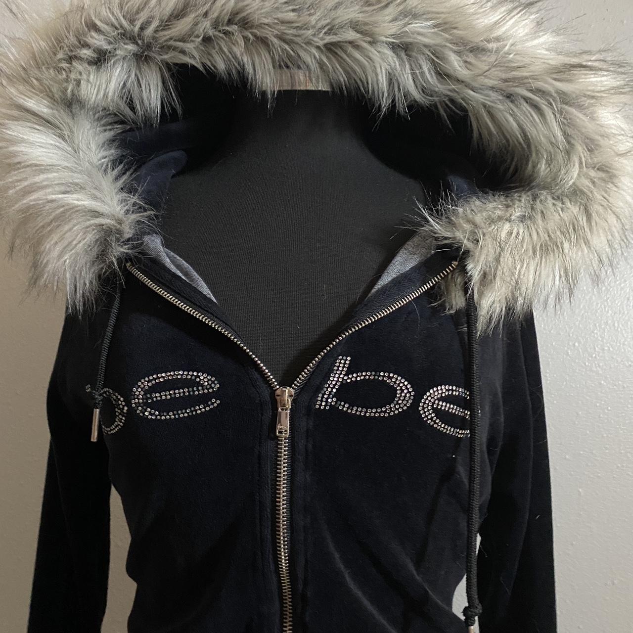 upcycled velour Bebe zip up size xl fur added by... - Depop