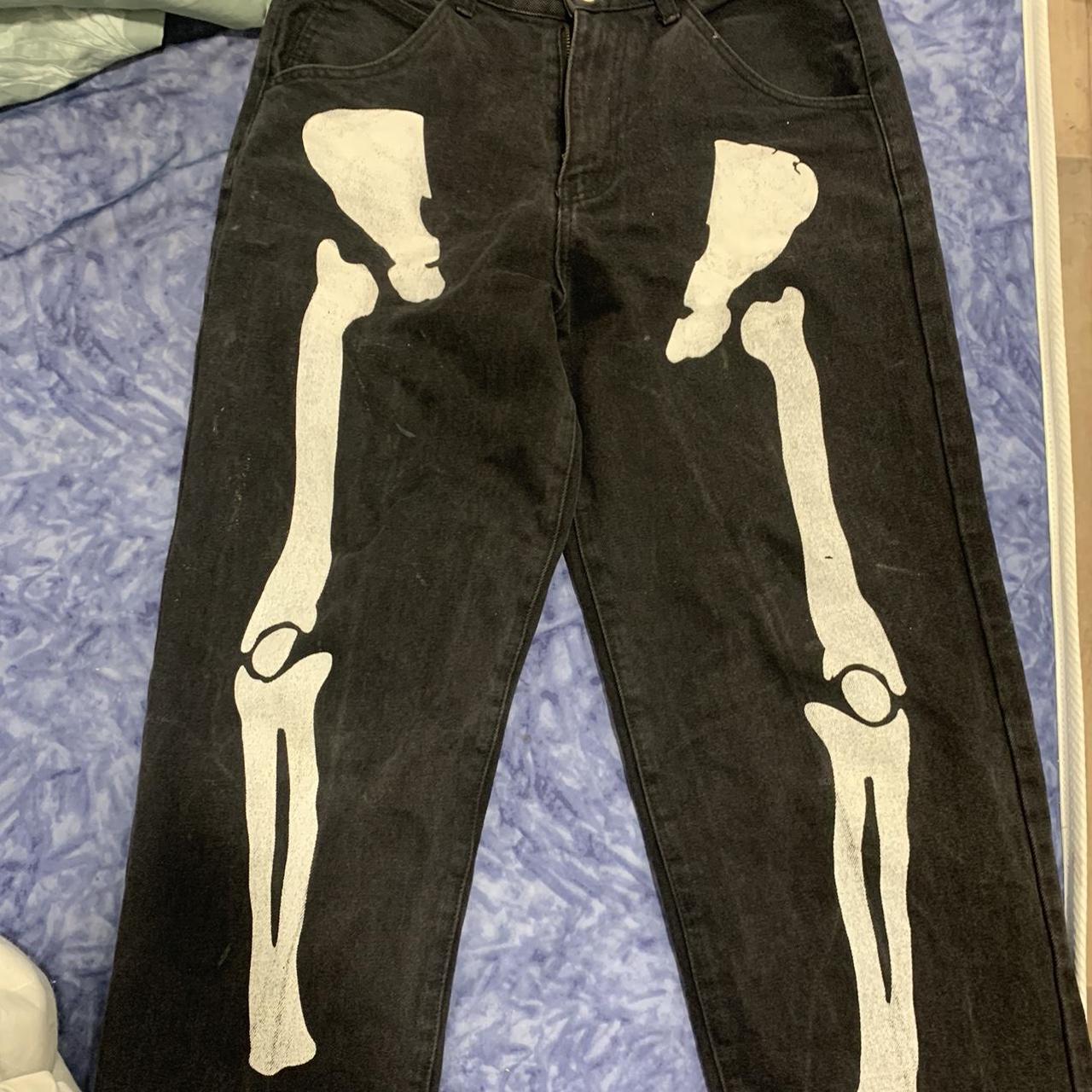 Men / Women Y2K Halloween Skeleton Skull Print Demin... - Depop