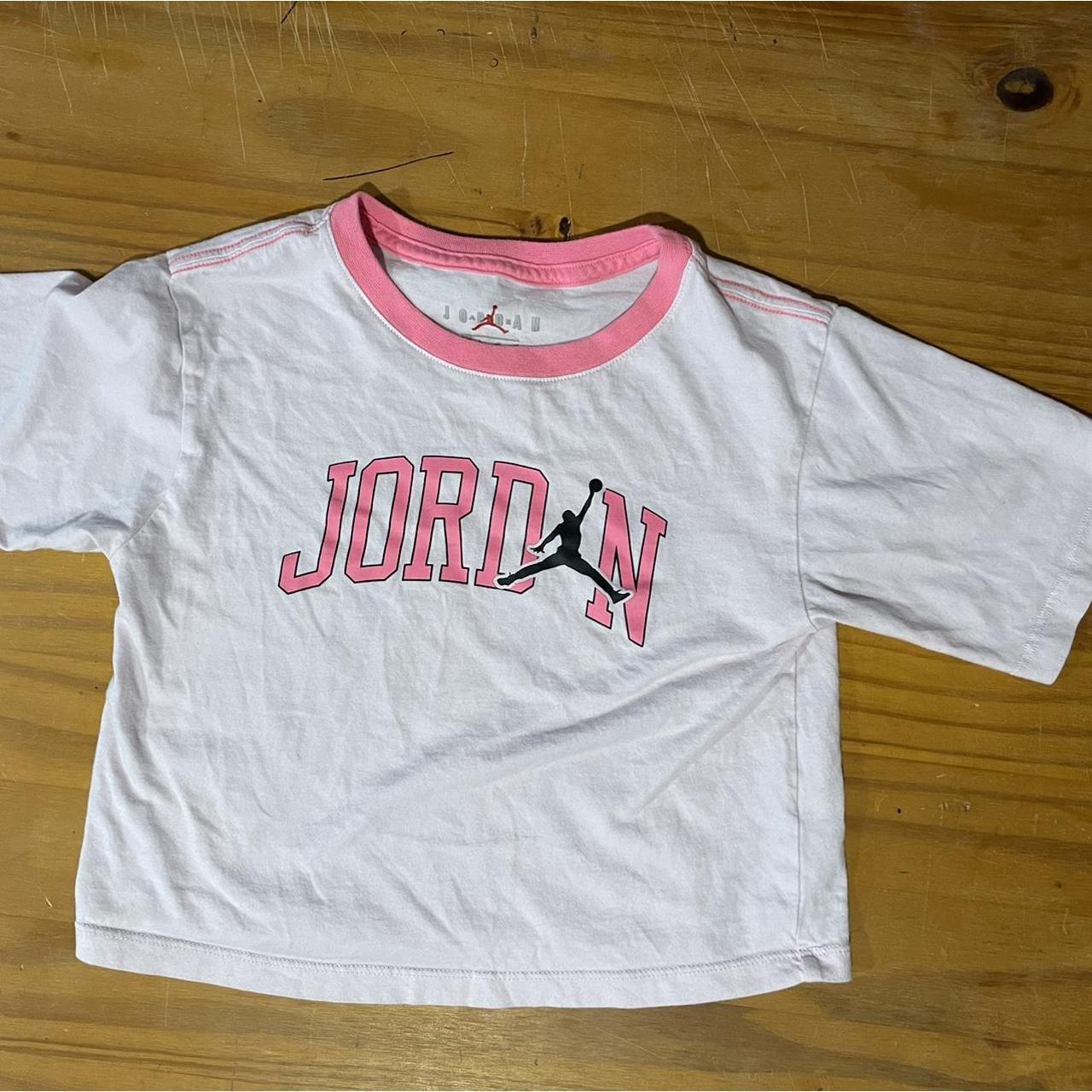 Kids jordan pink cropped shirt can be worn as a baby... - Depop