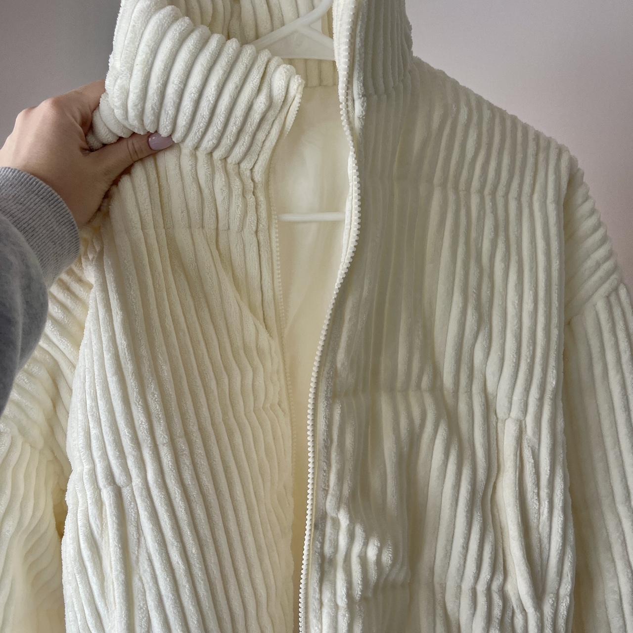 Francesca’s Cream Corduroy Puffer Jacket Worn... - Depop
